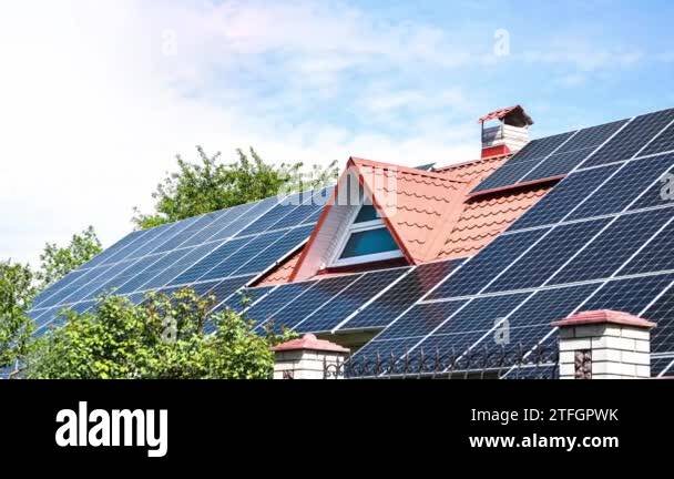 4k zoom in out New ecologic house with solar panels Alternative to ...