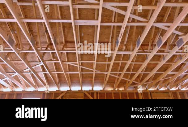 Detail of roof framing rafter truss system timber frame constructed ...