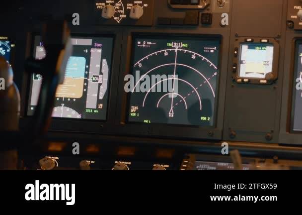 Nobody in plane cabin with control panel and navigation compass ...