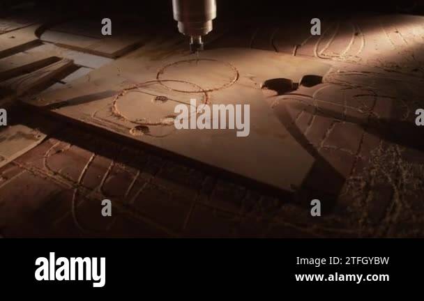 Woodwork equipment. CNC machine. Joinery process. Unrecognizable ...