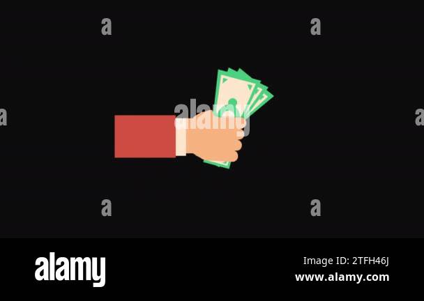 hand holding dollar money icon loop animation with alpha channel ...