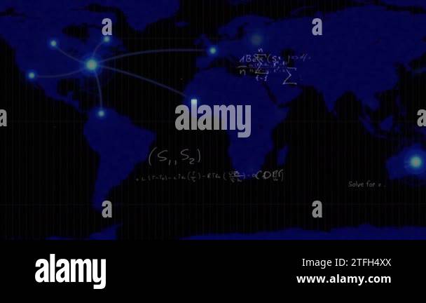 Animation of mathematical formulas over world map. global science ...