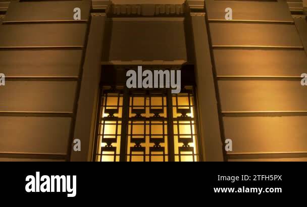 Close up view of the window of Griffith observatory, Los Angeles, USA ...