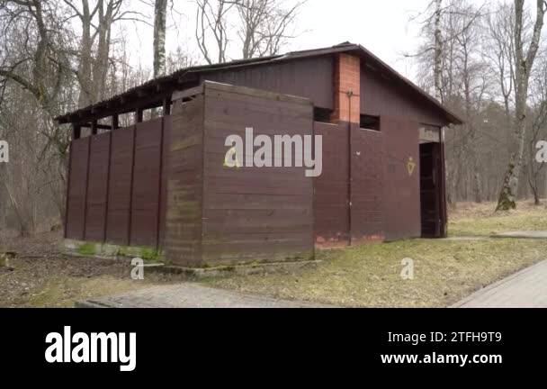 Old-fashioned USSR toilet architectural design sample in a landscaped ...