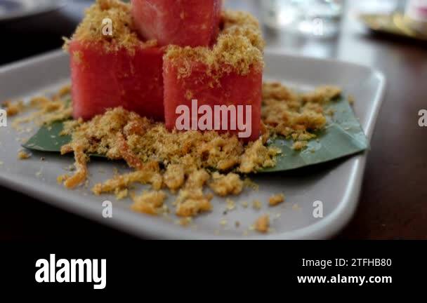 Thai authentic classic food watermelon with dried fish Summer fruit and ...