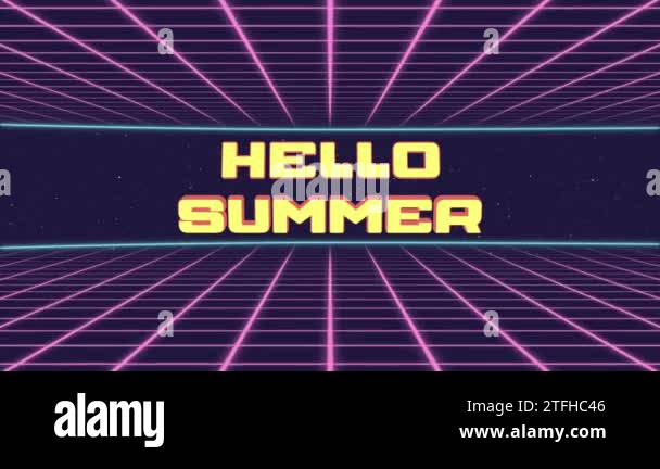 Hello Summer Title Animated Retro Futuristic 80s 90s Style. Animation squares and retro ...