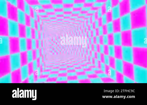 Flying Pink and Blue Vaporwave Aesthetic Checkerboard Curved Tunnel ...