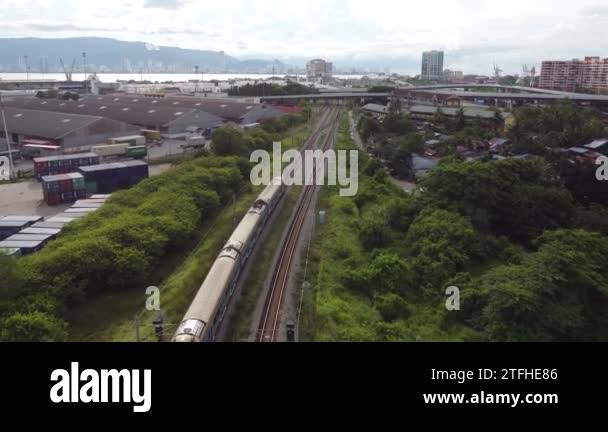 Bagan, Penang, Malaysia - Jun 24 2022: Aerial view Malaysia KTM move ...