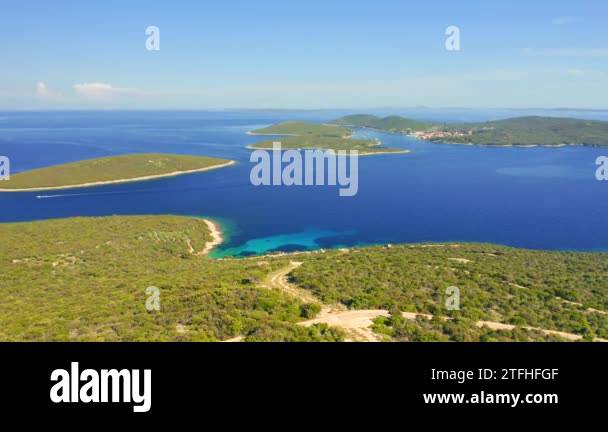 Spectacular view of small Ilovik island from Losinj island. Filmed in ...