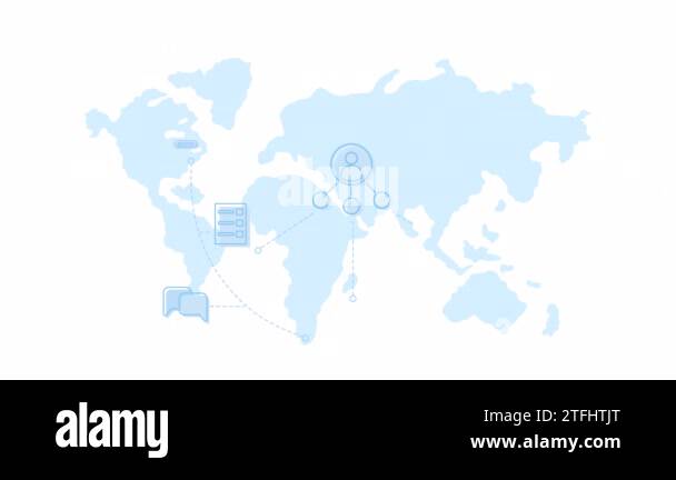 Animated worldwide connection object. Map silhouette with network ...