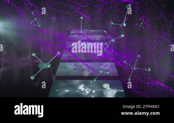 Animation of violet waves and molecules over dna chain and other data ...