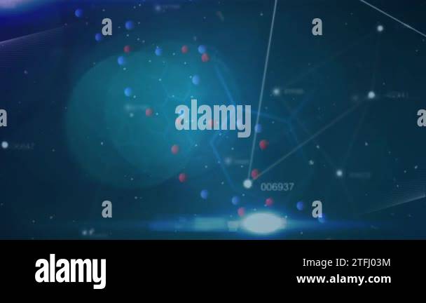 Animation of dna chain rotating over blue background with shapes and ...