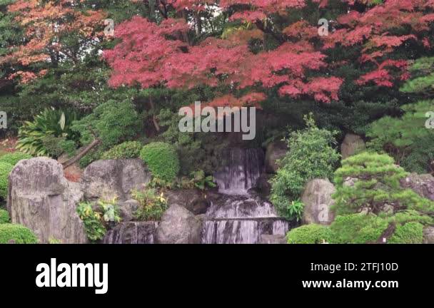 fukuoka, kyushu - december 07 2021: Close up video of the Sandan falls ...