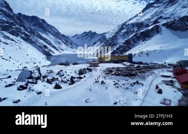 Santiago Chile. Ski station center at snowing Andes Mountains near ...