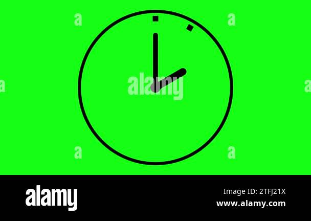 Clock animation in 12 hour loop animation on green background ...