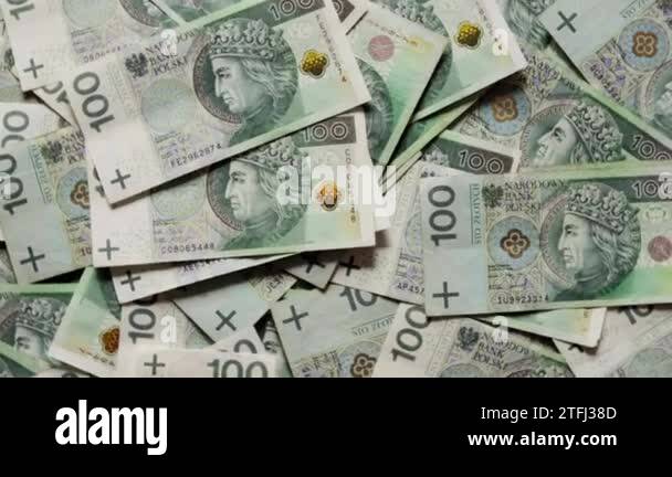 Polish currency (PLN). Spinning money, top view. Polish money Stock ...
