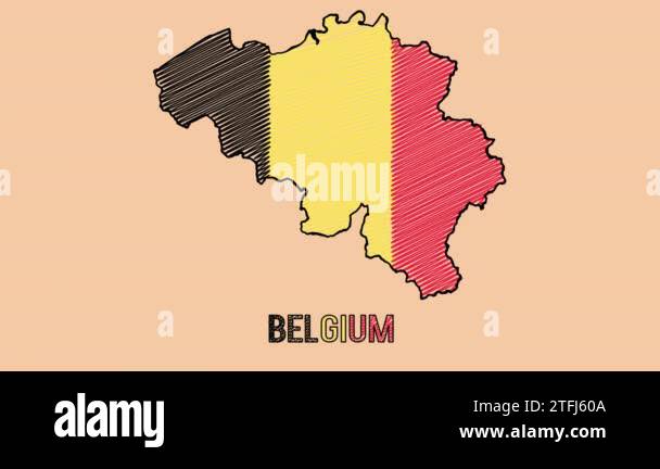 Belgium Hand Drawn Chalk Scribble Cartoon Animated Map With Flag ...