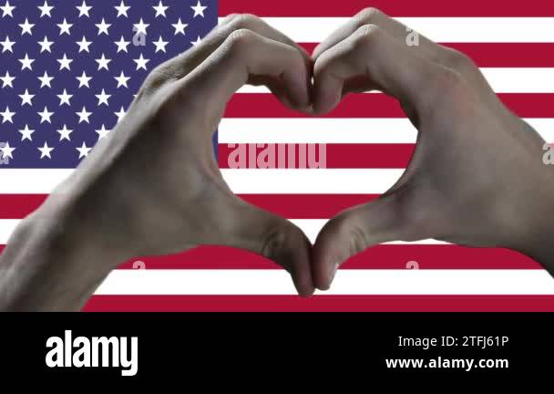 Flag of United States and Hand Heart Symbol, Hands Showing Heart Shape ...