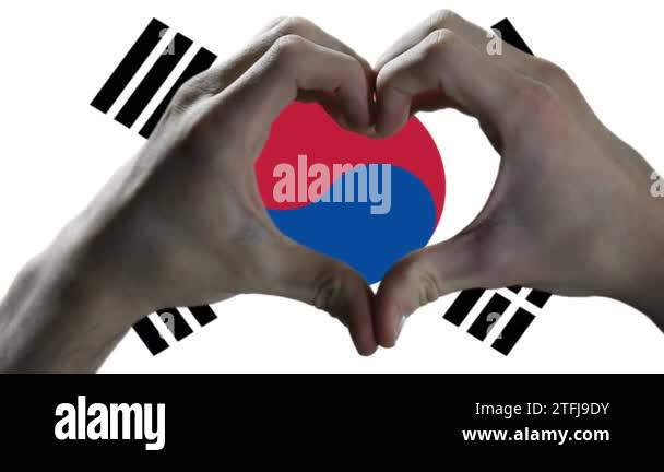Flag of South Korea and Hand Heart Symbol, Hands Showing Heart Shape ...