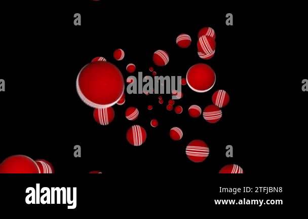 4K 3D loop animation of a red cricket ball spinning in slow motion on a ...