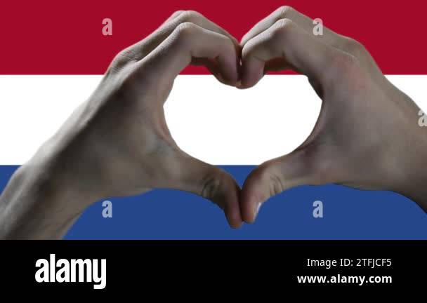 Flag of The Netherlands and Hand Heart Symbol, Hands Showing Heart ...