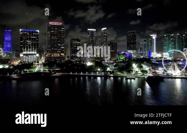Night cityscape Miami Florida United States. Night aerial landscape of ...