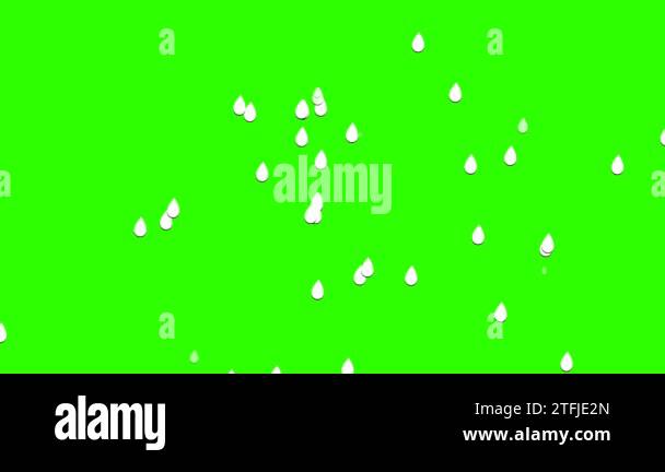 4K Rain cartoon animation on green screen. Animation water drop, drop ...