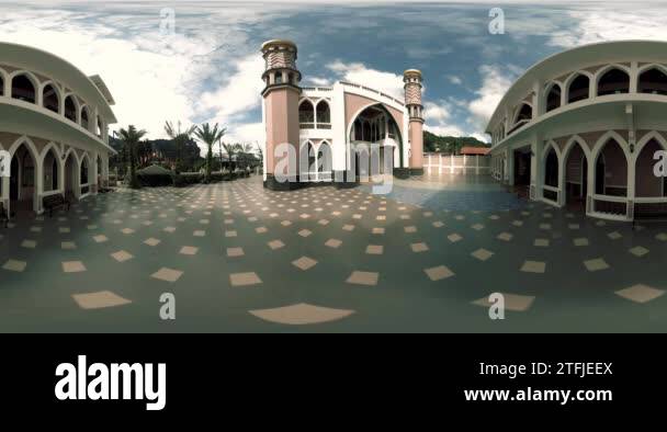 360 VR exterior of internal square in mosque with islamic muslim ...
