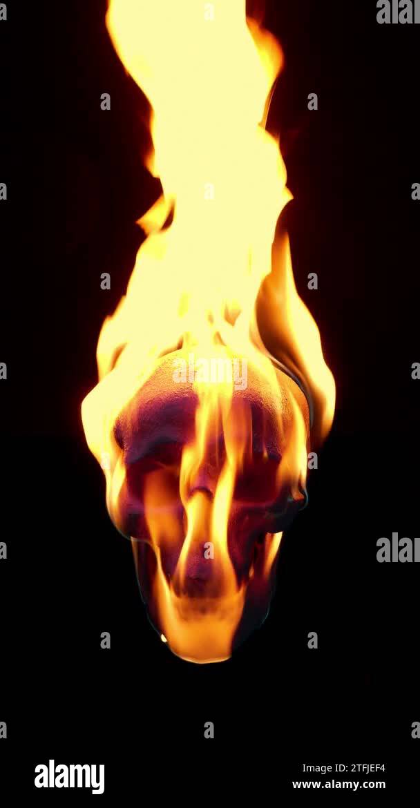 Skull Bursts Into Flames And Opens Mouth Stock Video Footage - Alamy