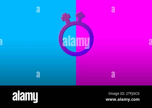 Animation of gender fluid text and symbol on red and blue background ...