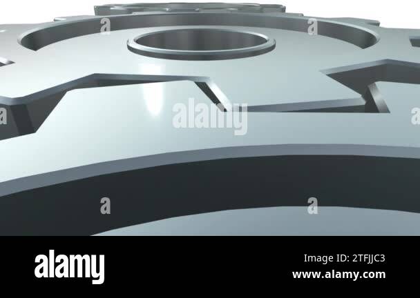 3d render of cogwheels that are stacked together. Three silver rotating ...