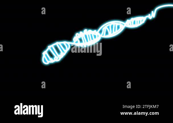 DNA neon line on a black screen. Symbol of the shining sign of the ...