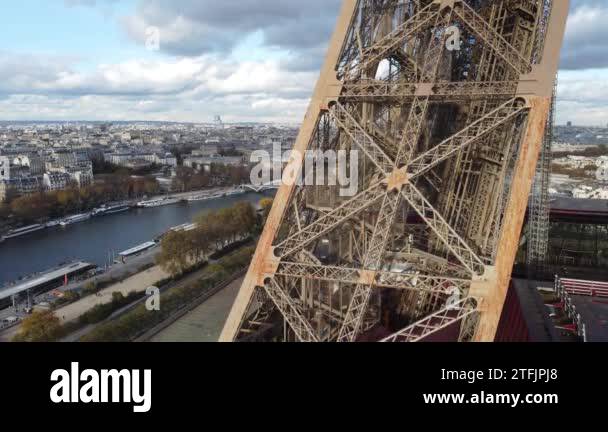 Drone view of the stairs and elevator inside the structures of the ...
