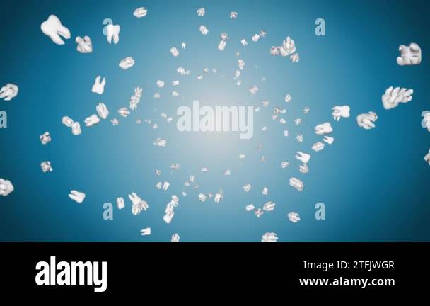 3D 4K tooth costructed with glowing points. Dental science animation ...