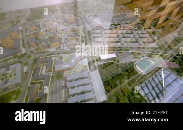 City development project miniature model under glass in exhibition hall ...