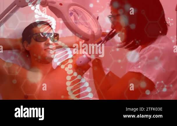 Animation of dna and formulas over diverse male patient and female ...