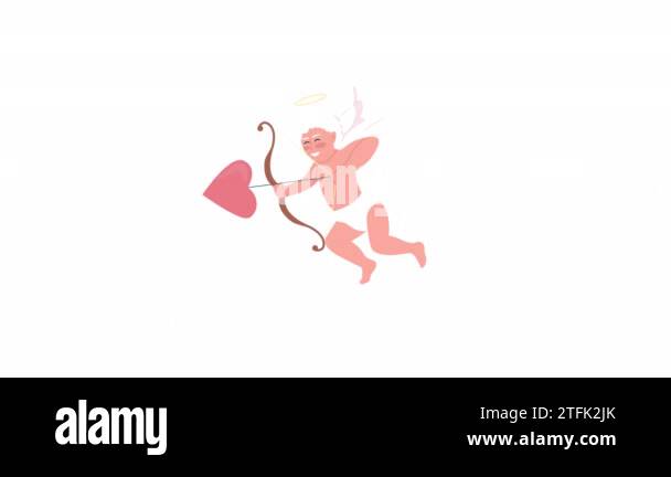 Animated cute cupid character. Little baby angel with bow and arrow. Full body flat person HD ...