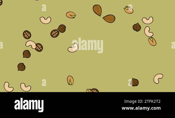 Walnuts, cashew nuts, pistachios, hazelnuts and almonds falling down on ...