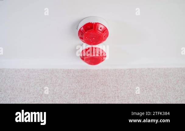 Fire safety sensors are installed on the ceiling. Autonomous red fire ...