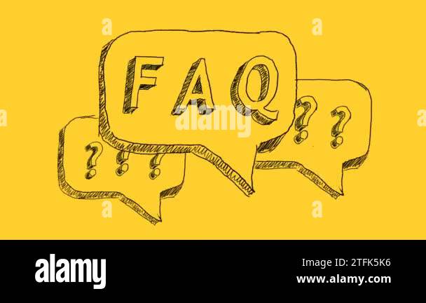 Hand drawing and animated question marks and text FAQ on yellow ...