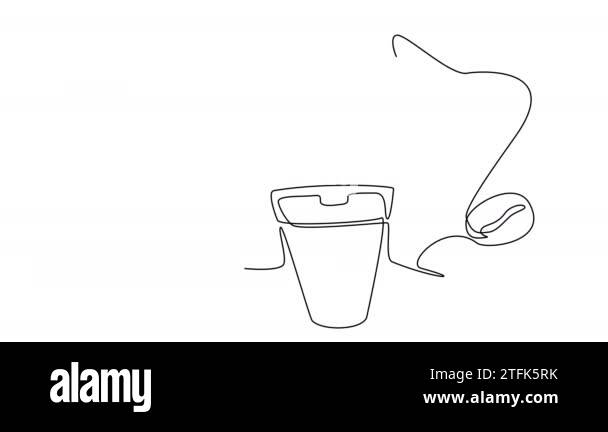 Self-drawing of a plastic cup of coffee and grains in one line on a ...