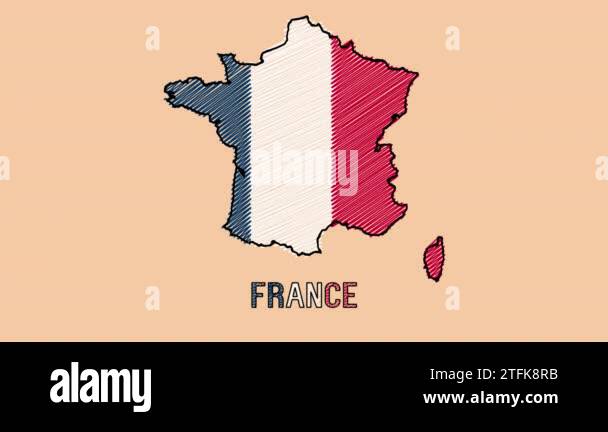 France Hand Drawn Chalk Scribble Cartoon Animated Map With Flag French ...