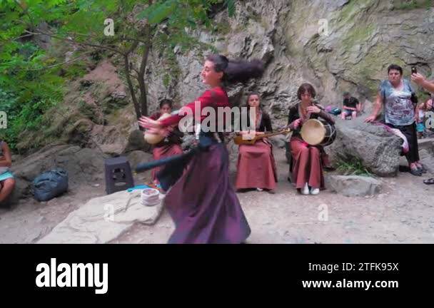 BATUMI, GEORGIA - May 4, 2022: Georgian ensemble of girls in folk ...