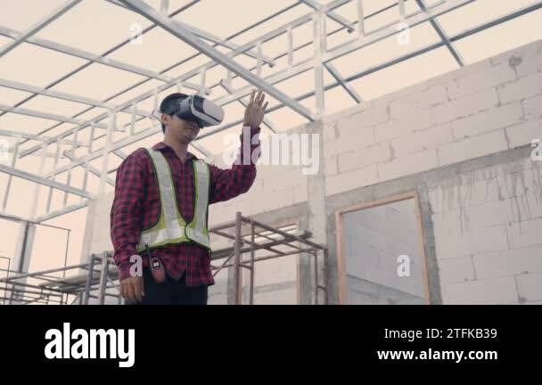 Asian architect engineer worker man in protective helmet and uniform ...