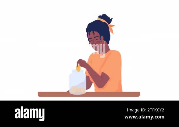 Animated economical female character. Half body flat person 4k video ...