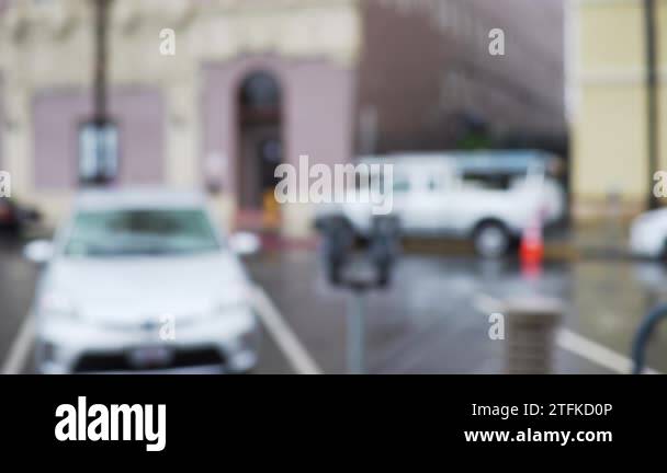 Background Plate of Rainy city parking lot with a work truck in the ...