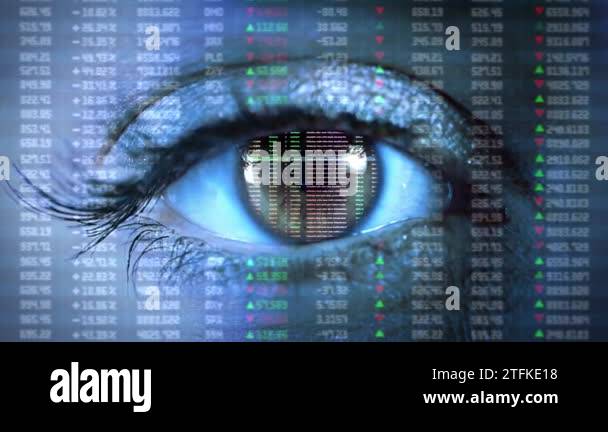 Digital EYE flight through Infographics, stock market, digital graph ...