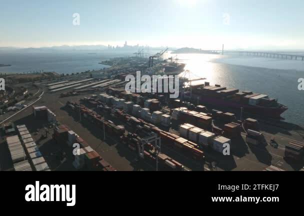 Logistics and transportation of Container Cargo ship with working crane ...