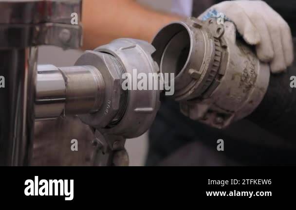 Fire hose connection. Connecting a hose to a hydrant Stock Video ...