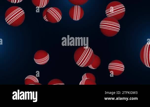 4K Loop Red cricket ball spinning in slow motion flying through the air ...